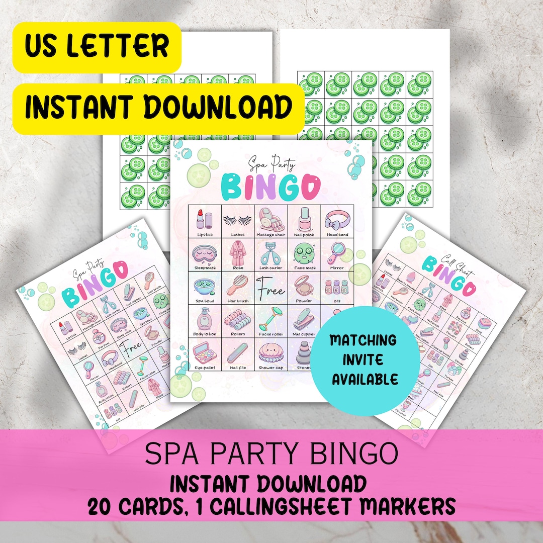 Kids Spa Party Bingo Game Printable Spa Themed Bingo Cards for Birthday ...