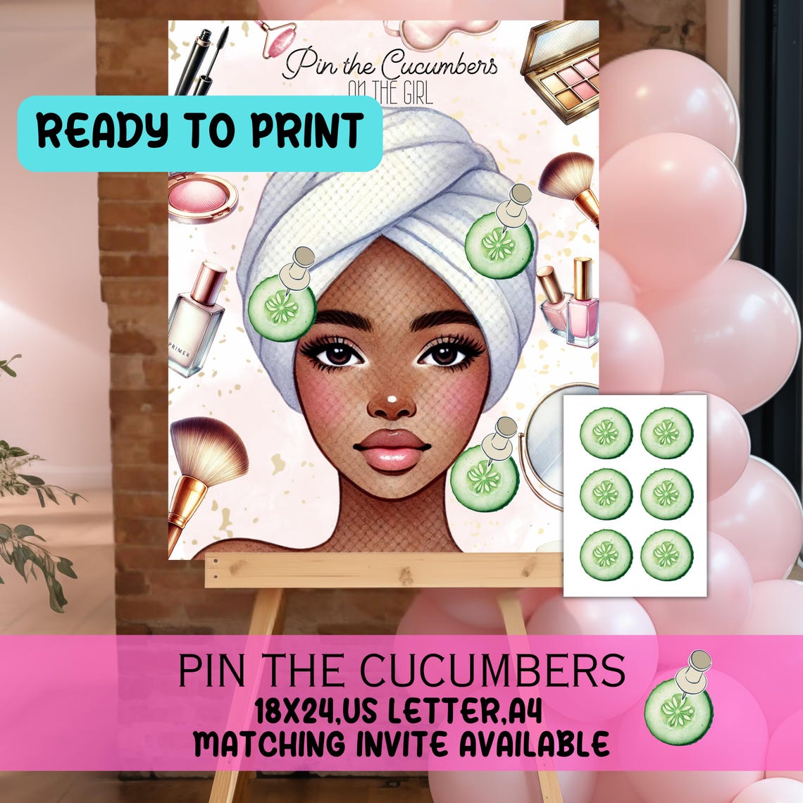 Pin the Cucumber Game | Spa Party Printable | Fun Bridal Shower Game ...