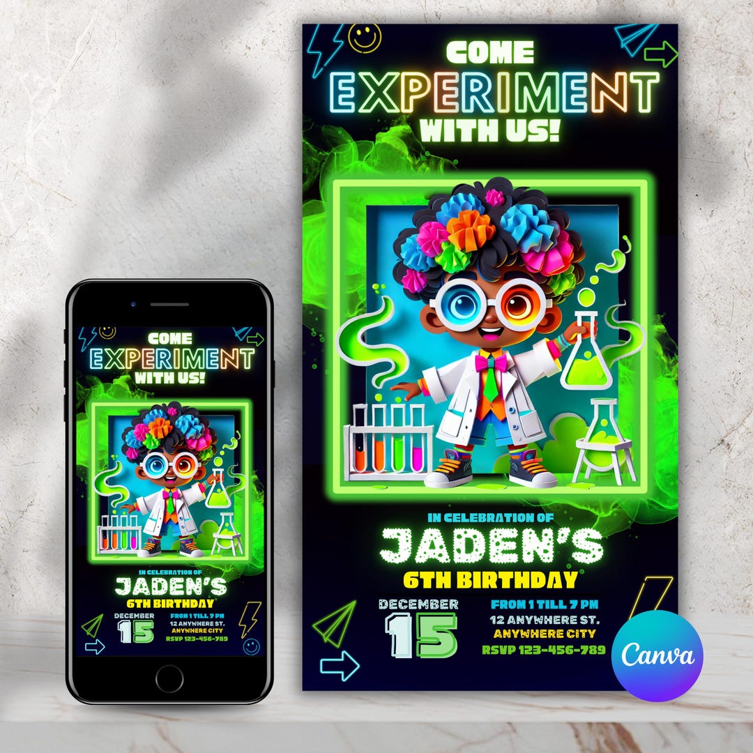 Editable Science Birthday Invitation, STEM Party (digital Download) - Etsy