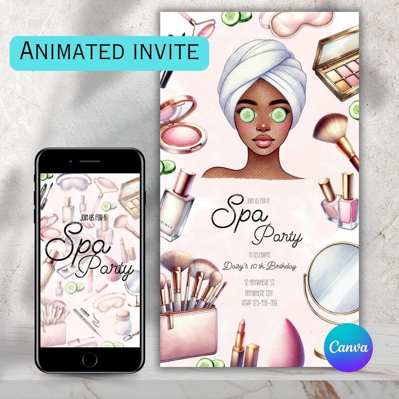Spa Birthday Invitation | Digital Spa Party Invite Editable in Canva ...