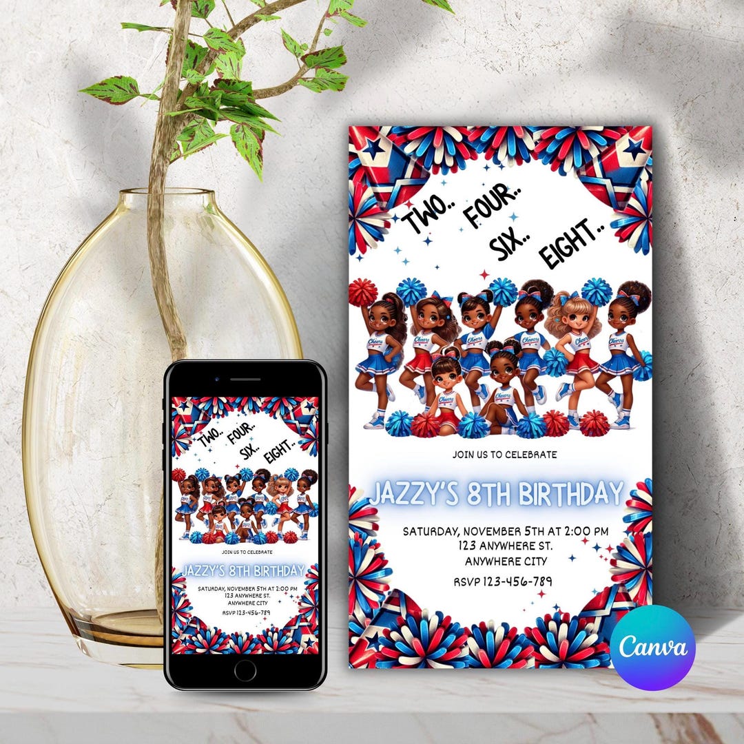 Cheerleader Squad Birthday Invitation | Editable Digital Cheer Invite ...