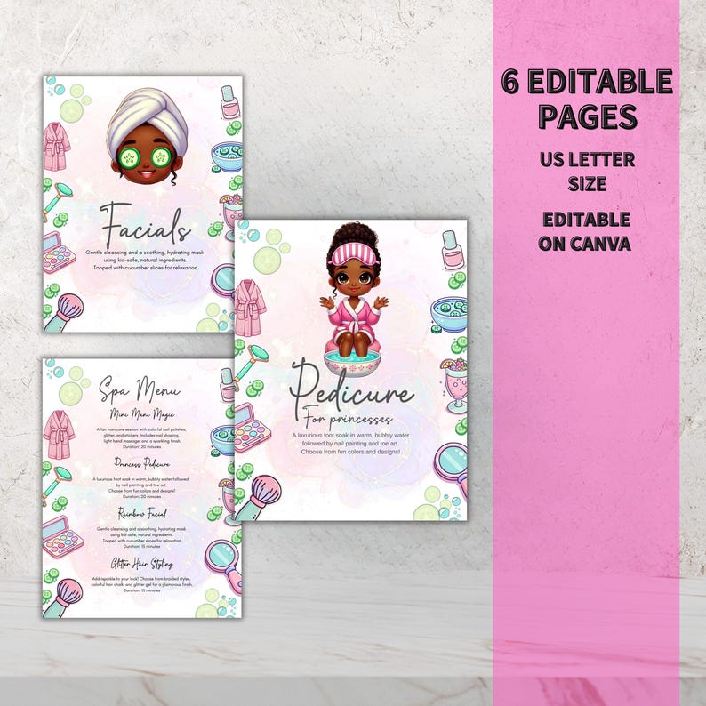 Editable Kids Spa Menu Template | Printable Spa Party Menu for Girls ...