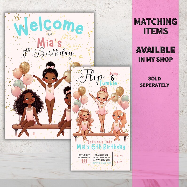 Gymnast Birthday Welcome Sign – Editable Girl Gymnastics Party Decor ...