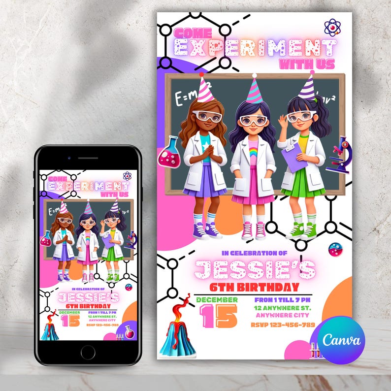 Personalized Science Birthday Invitation STEM Experiment Party Invite ...