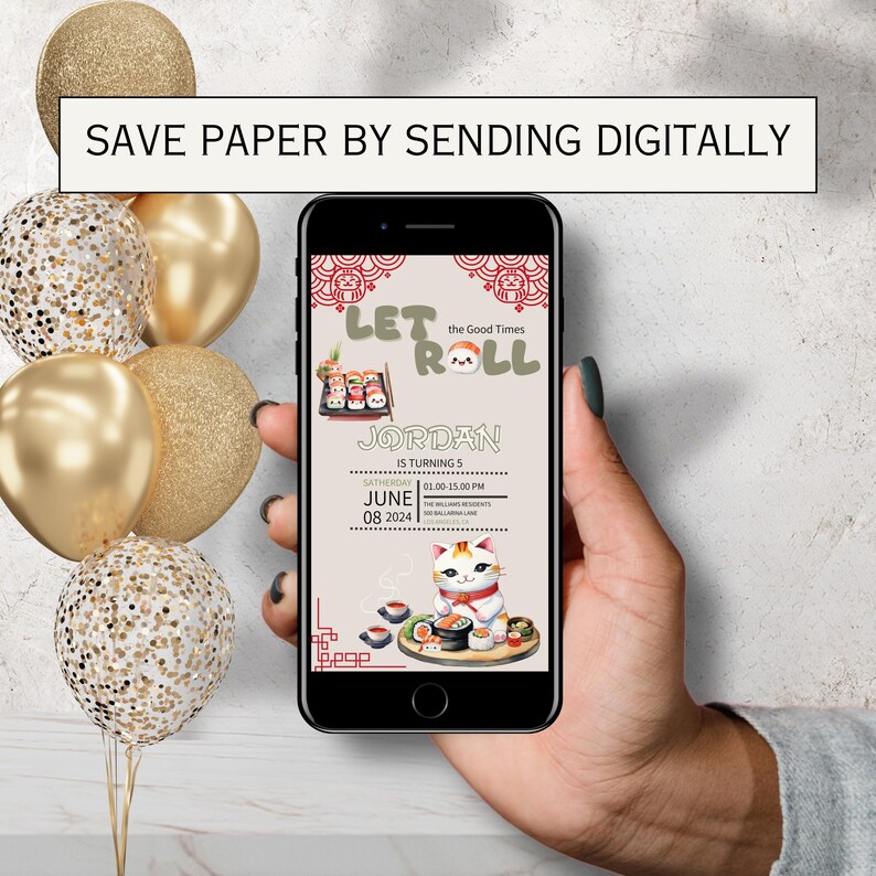 Kawaii Sushi Birthday Invitation | Japanese Theme, Kids Party (digital ...