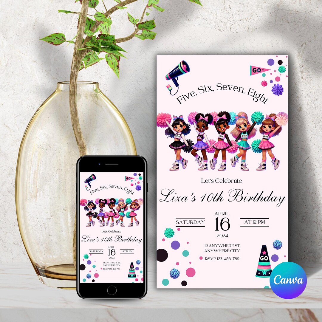 Custom Cheerleader Birthday Invitation, Cheer Squad Birthday Party ...