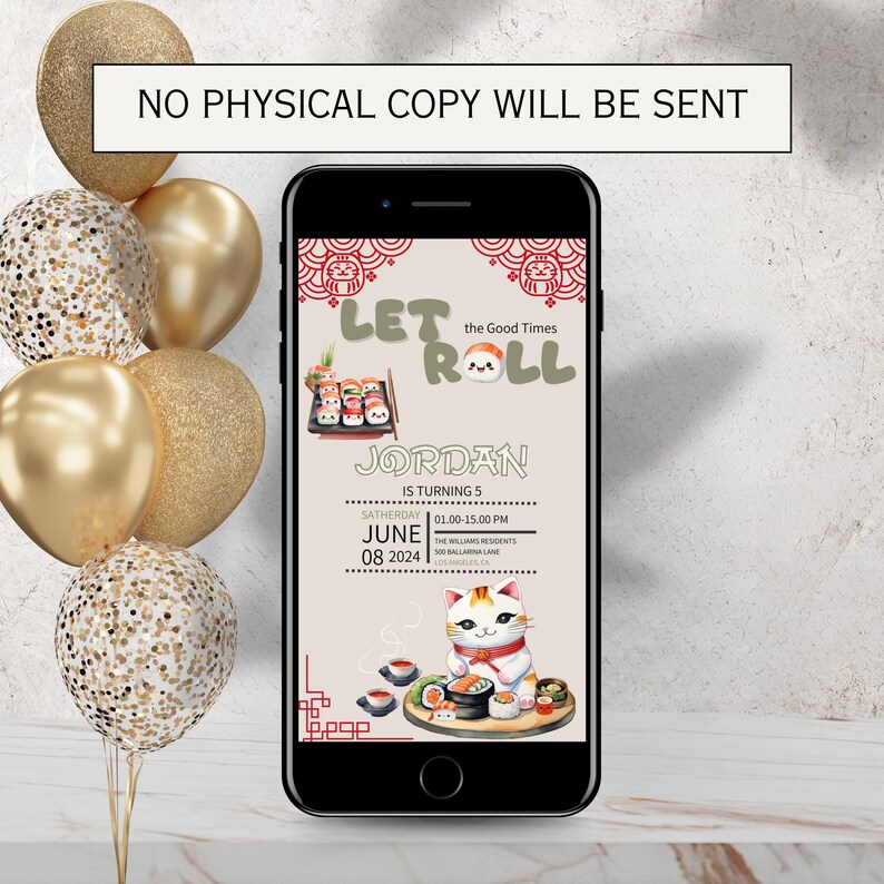 Kawaii Sushi Birthday Invitation | Japanese Theme, Kids Party (digital ...