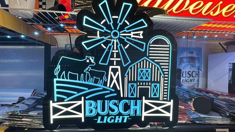 Last One! Busch Light Light Agriculture LED Neon Sign – Barn Cow ...