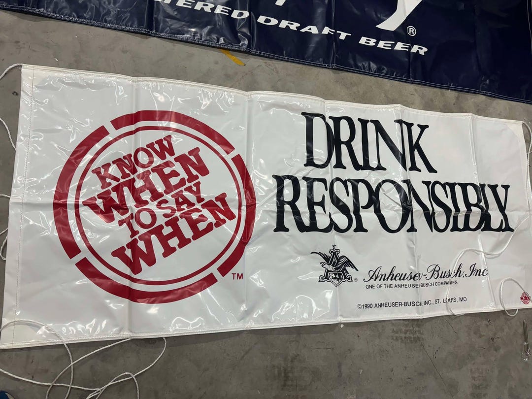 RARE Budweiser Beer Banner BUDWEISER Drink Responsibly Banner 34"x81 ...