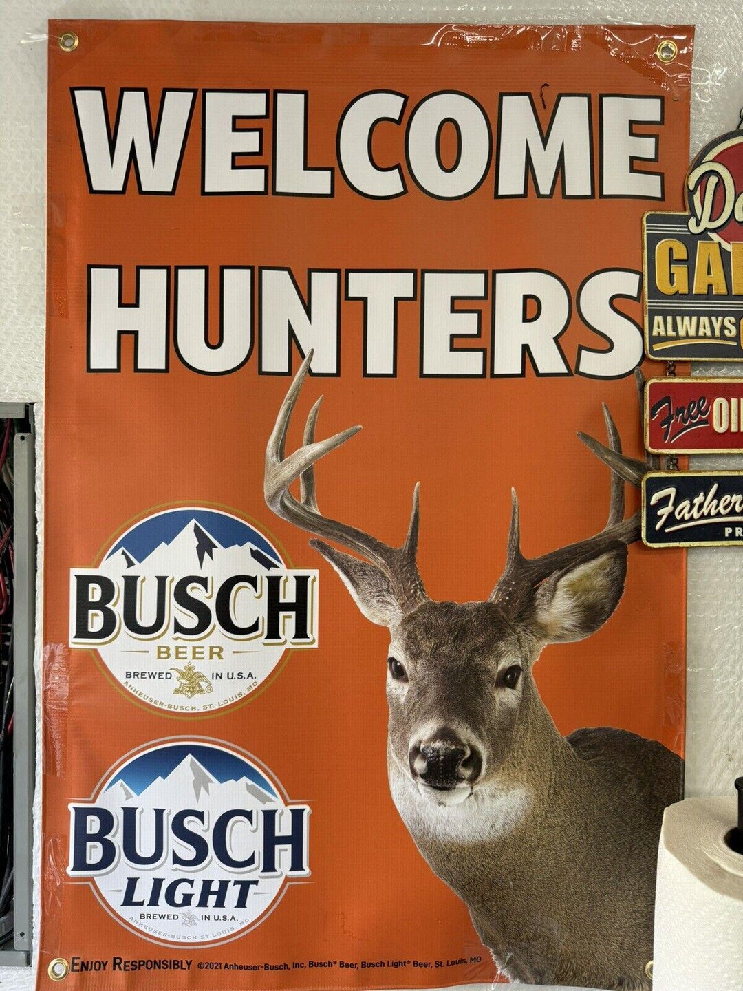 Busch Light Beer Welcome Hunters Garage Man Cave Banner 2'x3' - Man ...