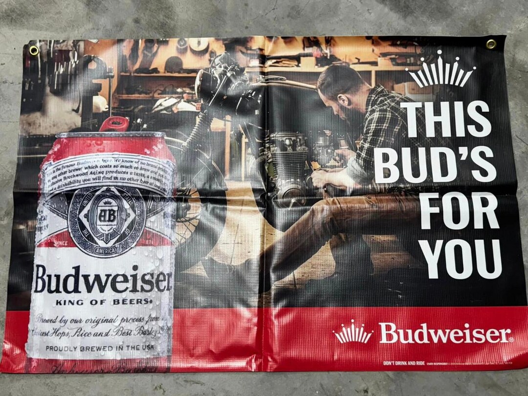 Budweiser “this Bud’s for You” Motorcycle Banner – 24x36" Vinyl Wall ...