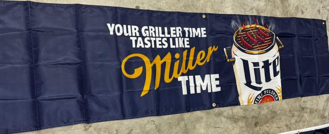 MILLER LITE Beer Flag Griller Time is Miller Time 2x7.5ft Banner Man ...