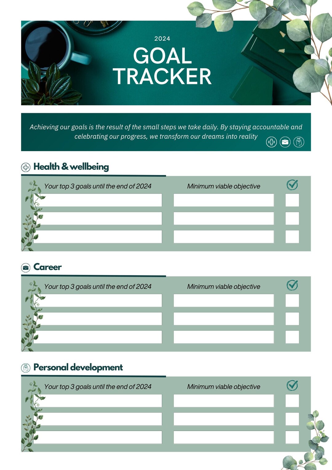2024 Digital Goal Tracker Printable PDF Planner - Etsy