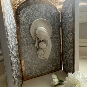 Virgin Mary Sacred Heart Religious Art Catholic Triptych Wooden Shrine ...