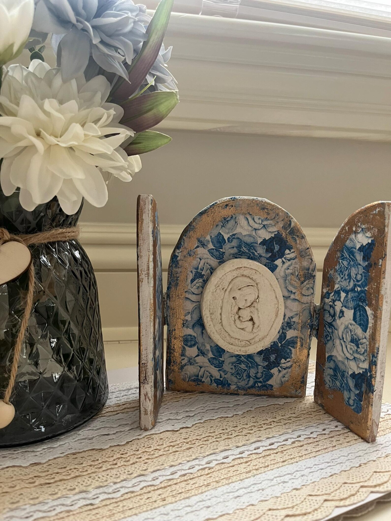 Virgin Mary Sacred Heart Religious Art-catholic Icon-catholic Triptych ...