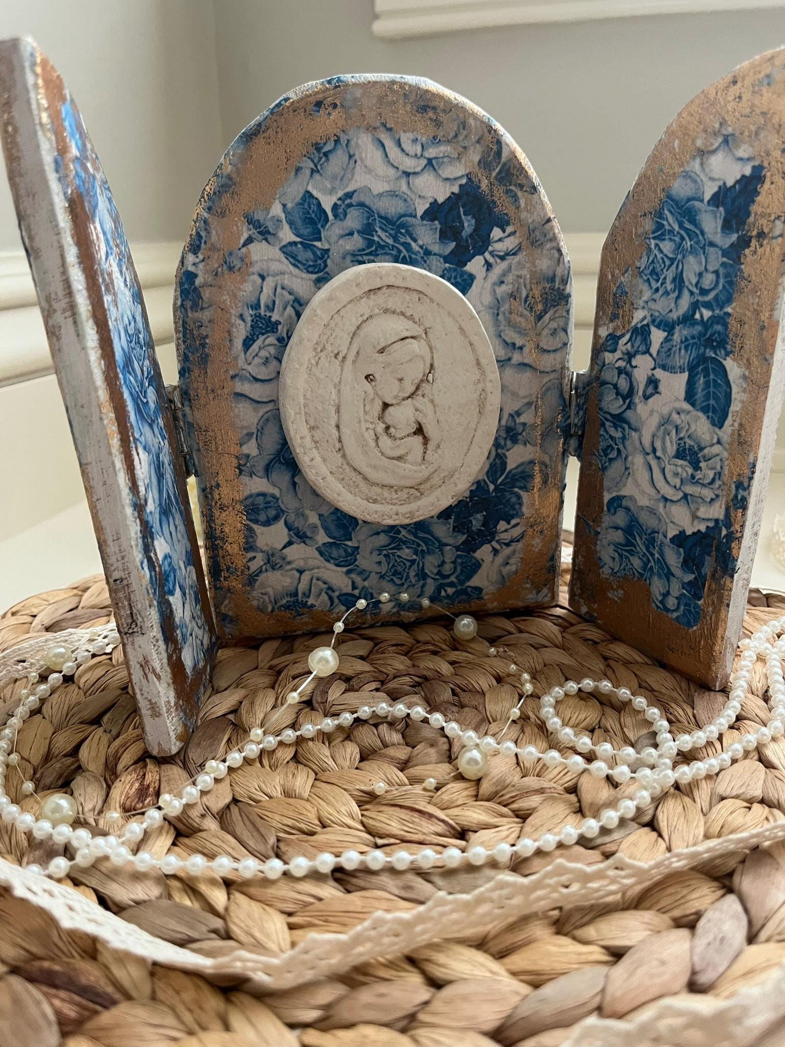 Virgin Mary Sacred Heart Religious Art-catholic Icon-catholic Triptych ...