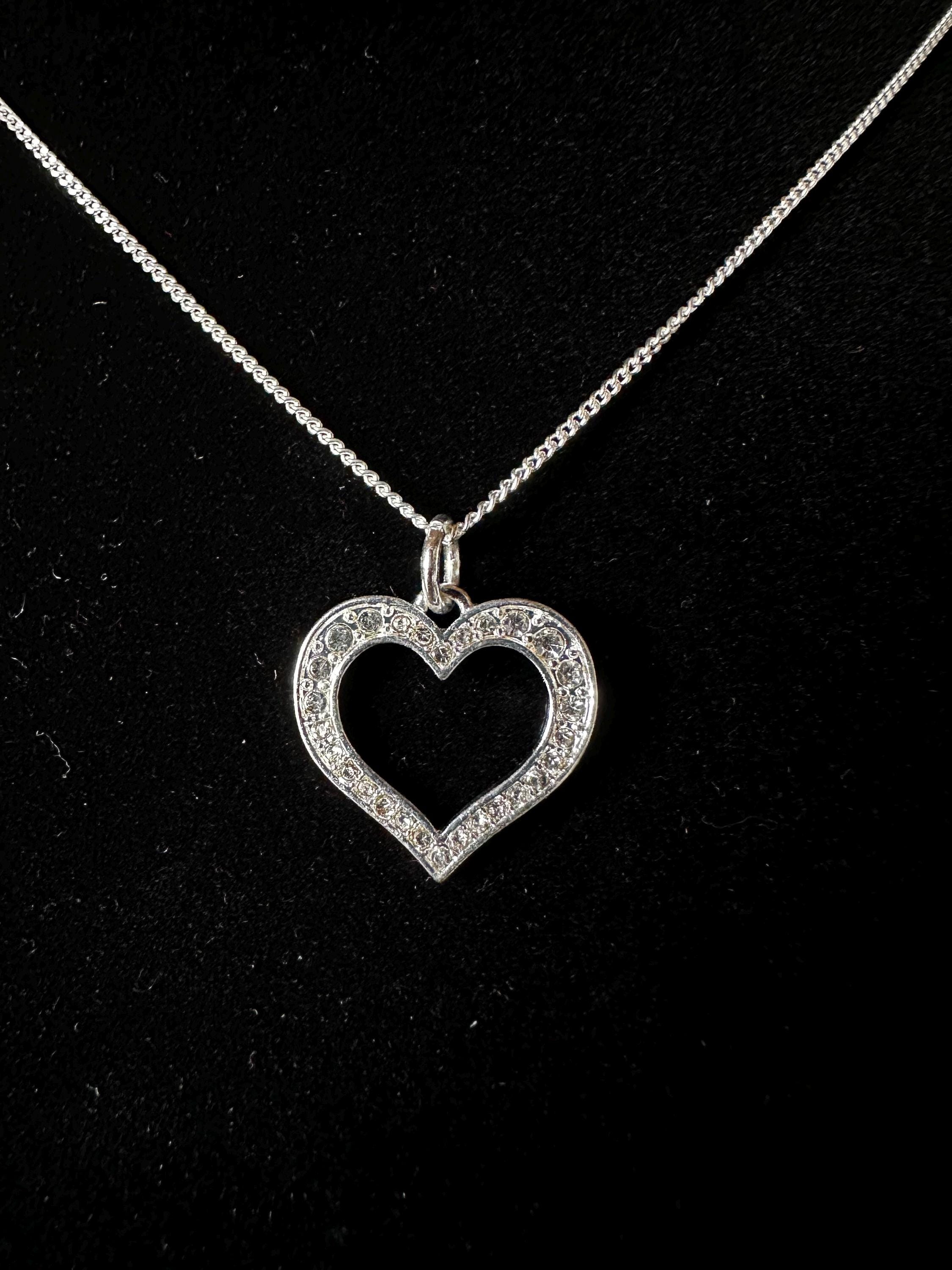 Silver, Crystal Heart Necklace - Etsy