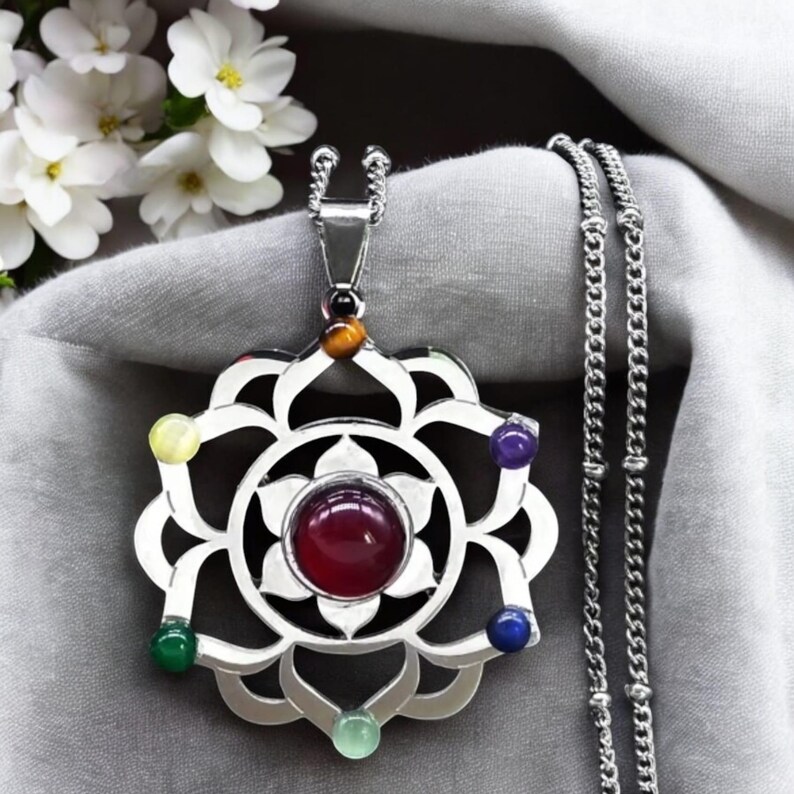 7 Chakra Sacred Geometry Metatron Necklace Flower of Life Stainless ...