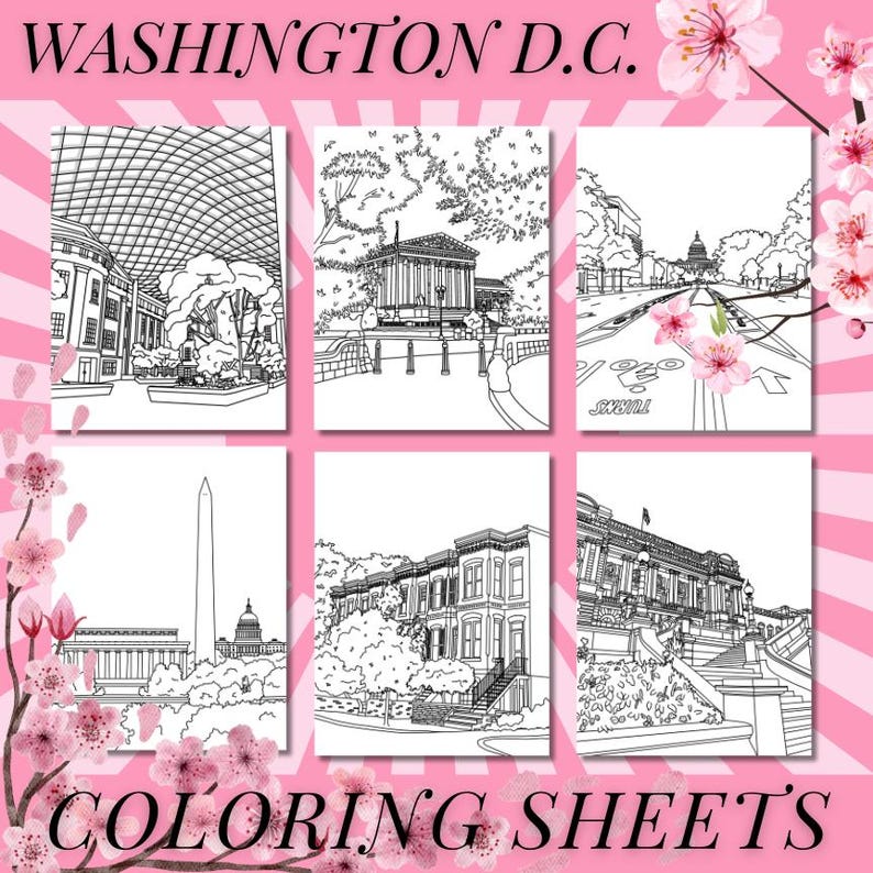 Hojas para colorear de Washington D.C. - Etsy México