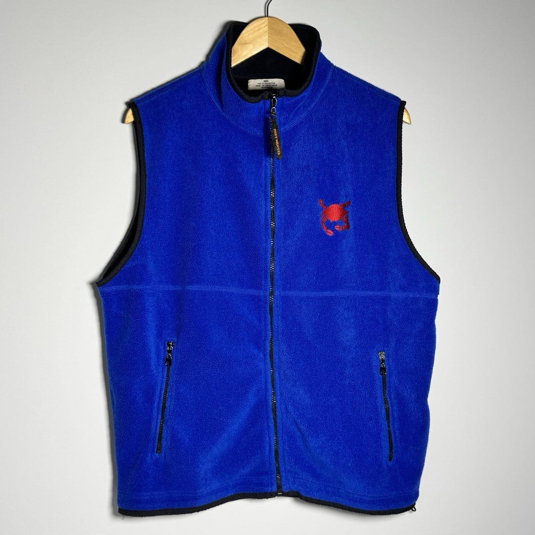 Vintage Most Wanted Embroidered Red Crab Blue Fleece Vest Mens M - Etsy