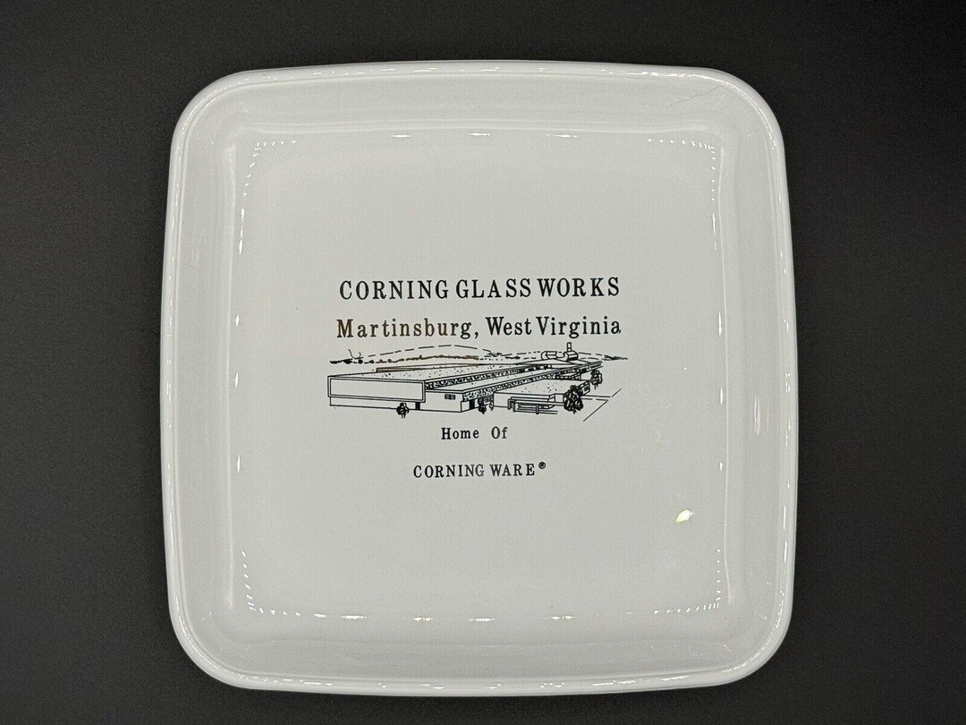 Corning Glass Works Advertisement Plate White With Silver 6.75 X 6.75 ...