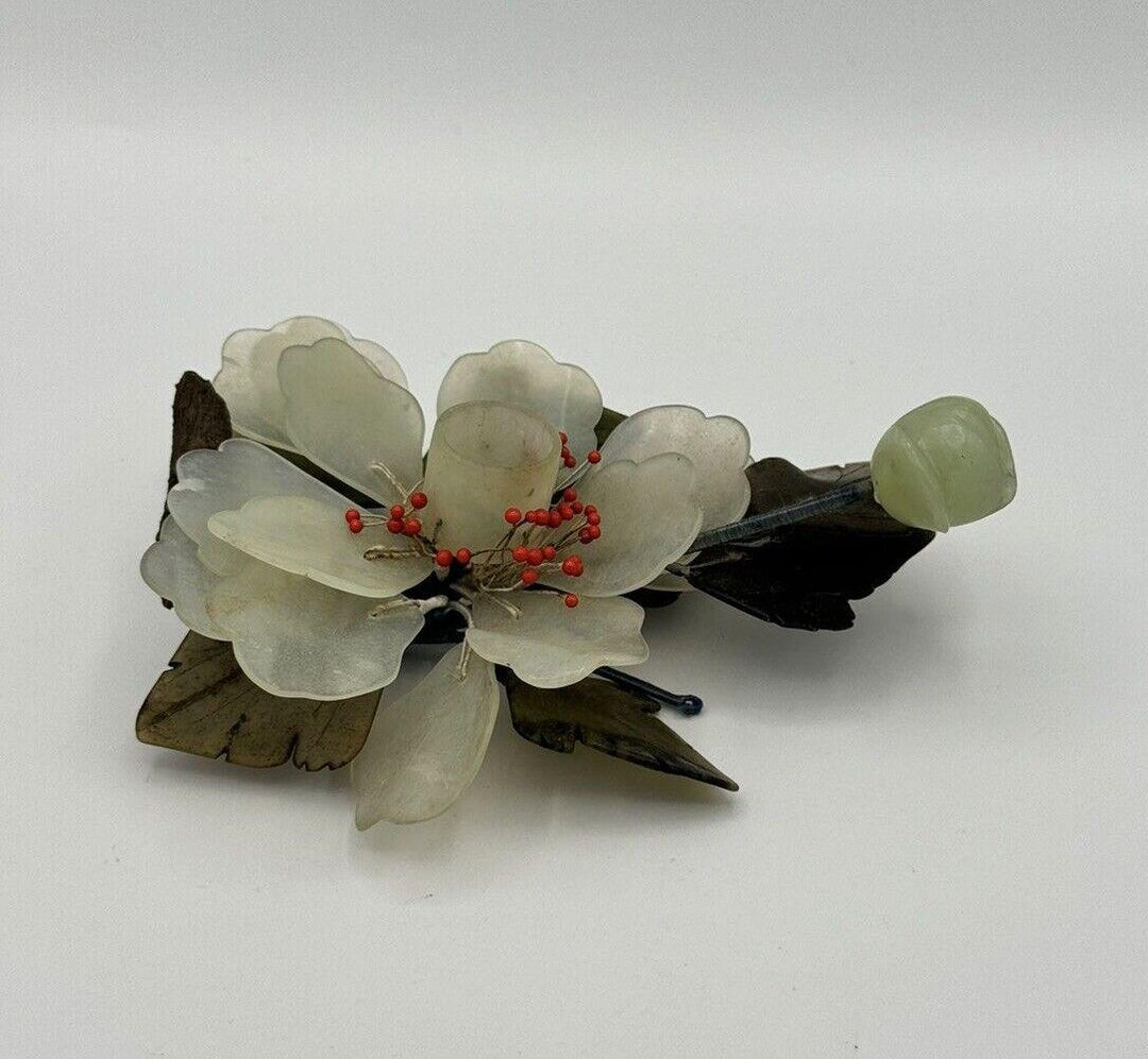Vintage Chinese Hand Carved Jade Lotus Flower Candle Holder Centerpiece ...
