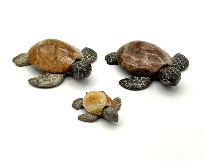 Hand Carved Marble Stone Sea Turtles Family of 3 Adorable - Etsy