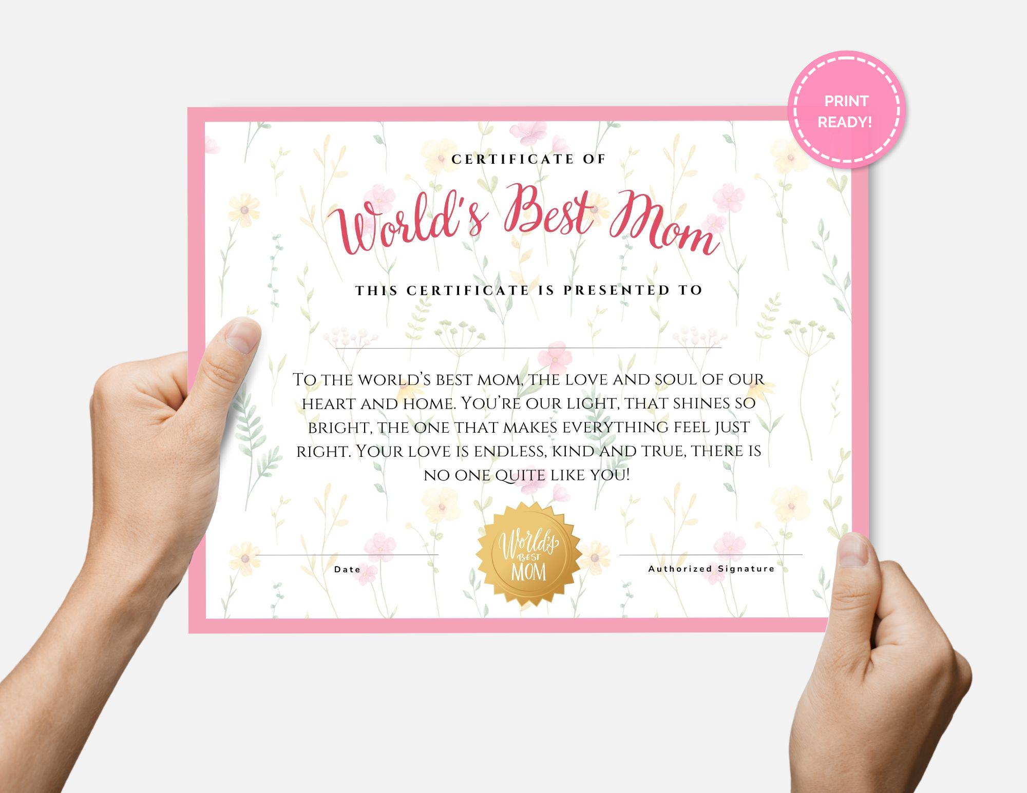 Best Mom Certificate, Printable Mother's Day, World's Best Mom, Best ...