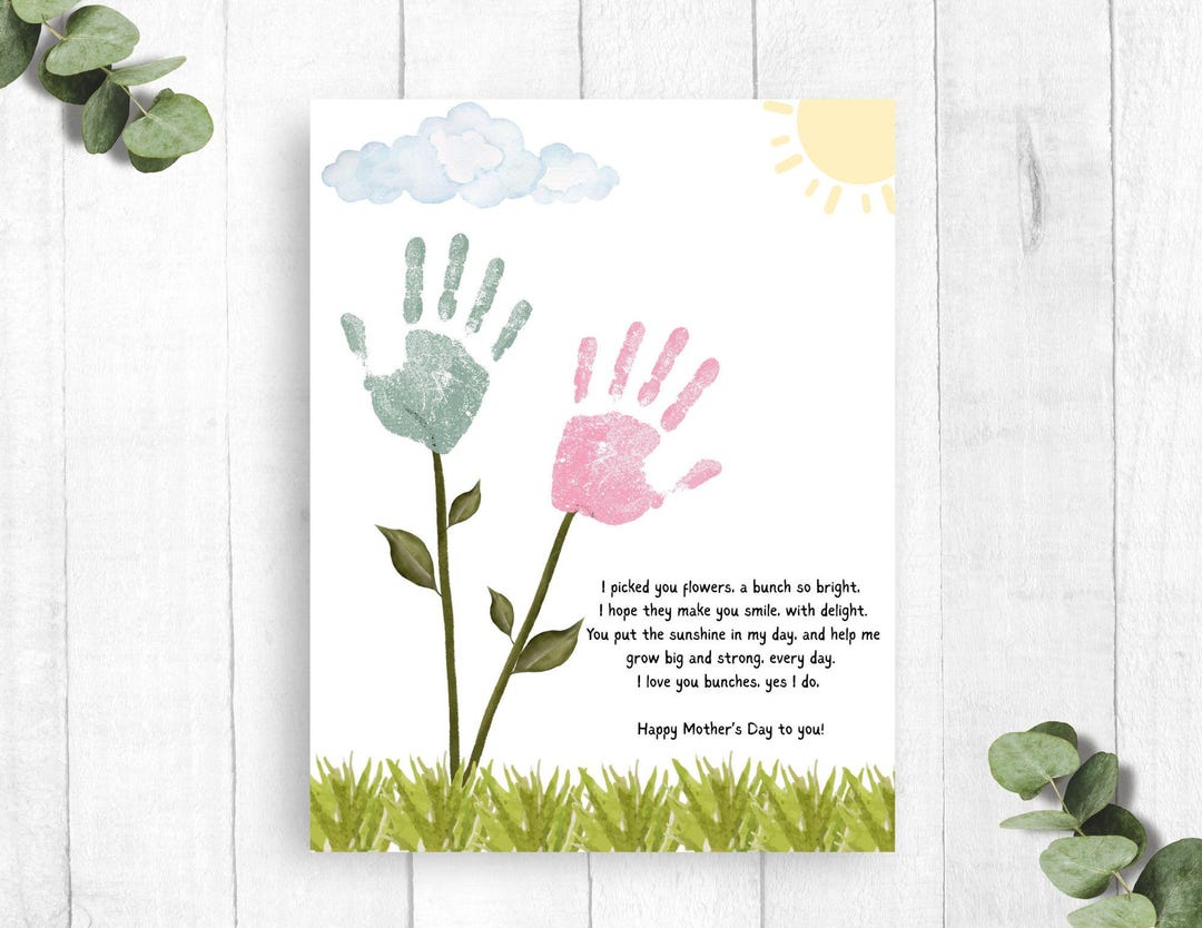 Mother's Day Handprint Art Bundle, Flower Bouquet Craft for Mom, Mother ...