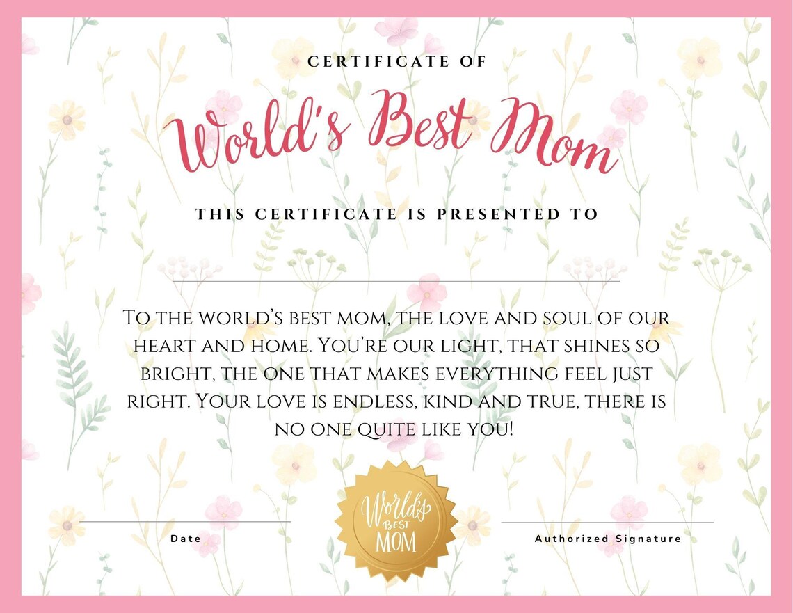 Best Mom Certificate, Printable Mother's Day, World's Best Mom, Best ...