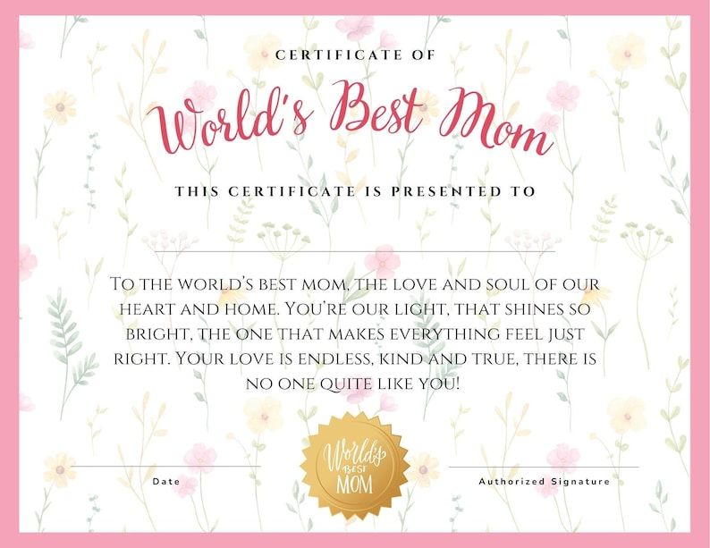 Best Mom Certificate, Printable Mother's Day, World's Best Mom, Best ...