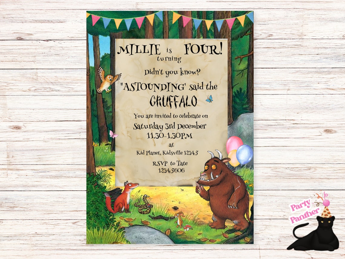 Editable Gruffalo Birthday Invitation Template, Julia Donaldson ...