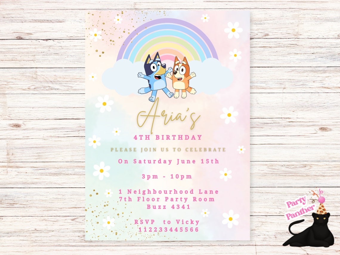 Editable Girly Bluey Party Birthday Template , Bluey Bingo Pastel ...