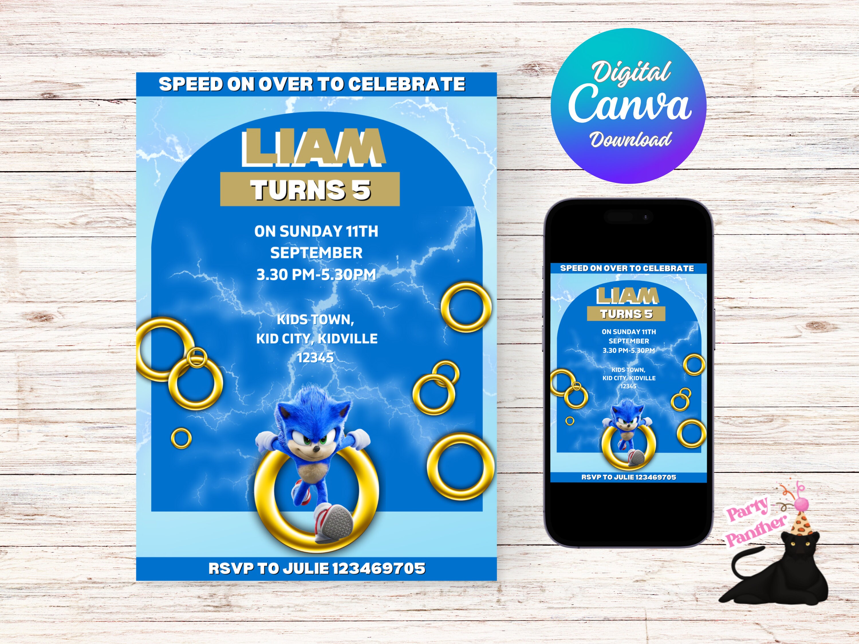 Editable Sonic Birthday Invitation Template, Easy to Edit Printable and ...