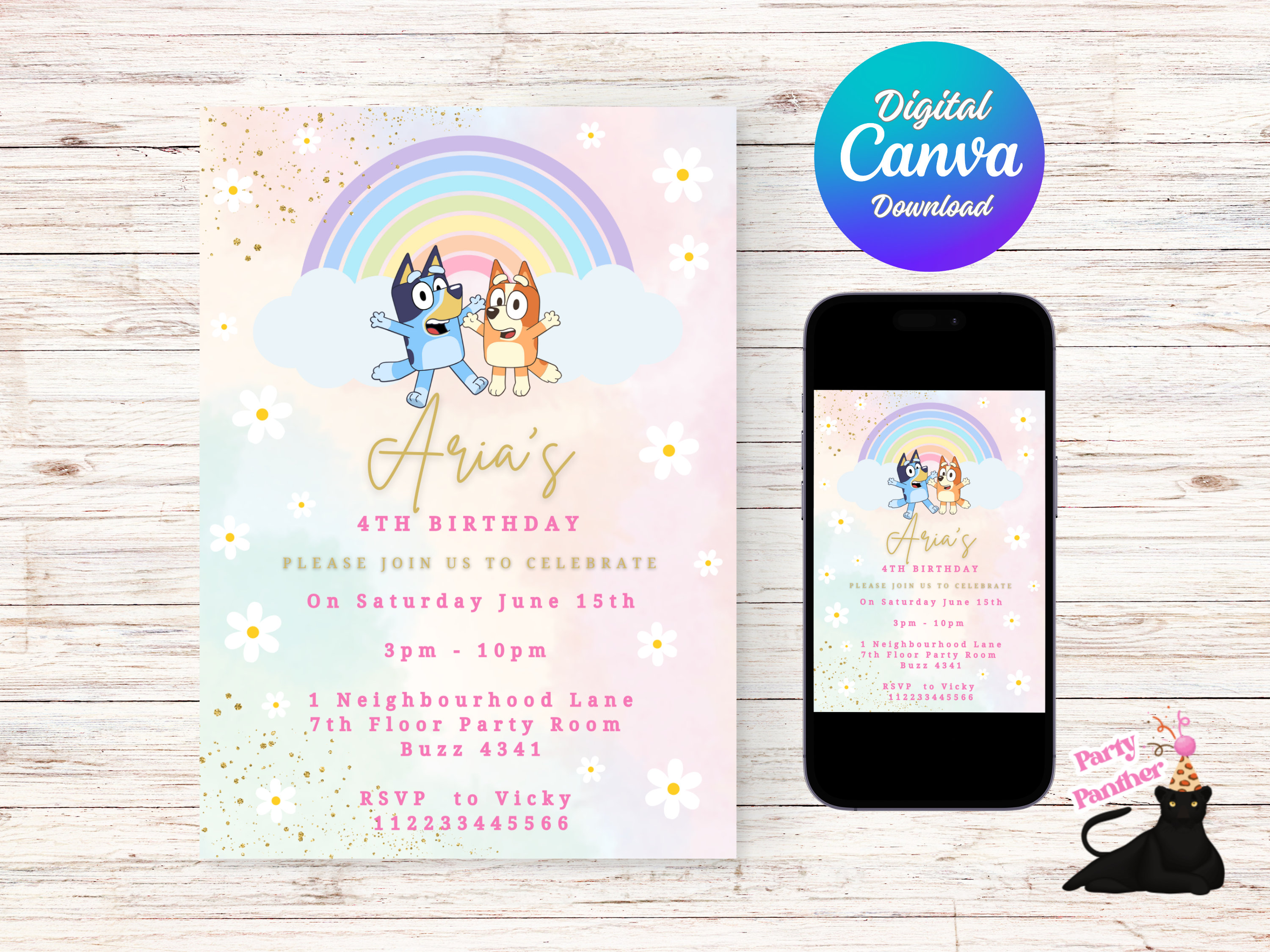 Editable Girly Bluey Party Birthday Template , Bluey Bingo Pastel ...