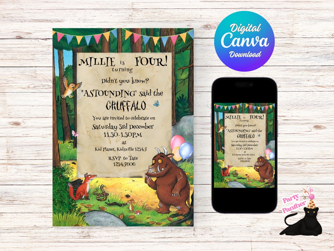 Editable Gruffalo Birthday Invitation Template, Julia Donaldson ...