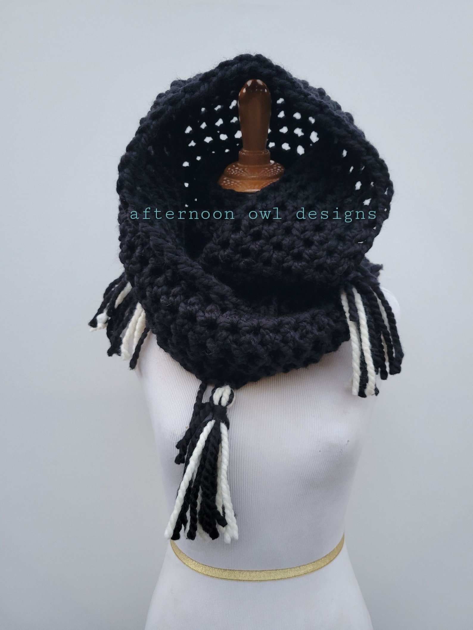 Wednesday Addams Inspired Snood: Black & Cream Tassel Infinity Scarf - Etsy