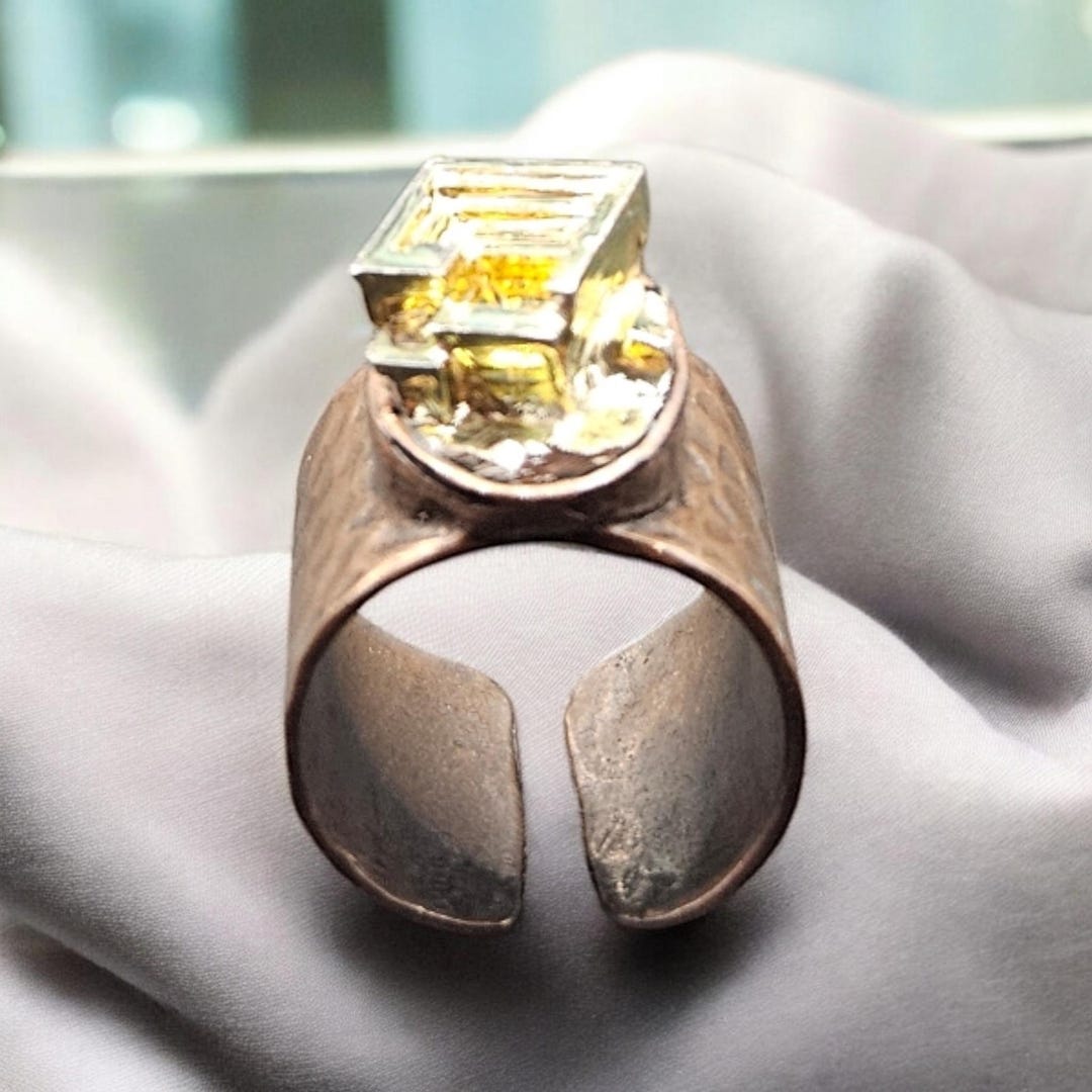 Adjustable "legend" Eccentric Ring With Yellow Bismuth Crystal - Etsy