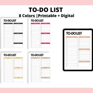 Printable To-do List Bundle Digital Download in 8 Colors Perfect for ...