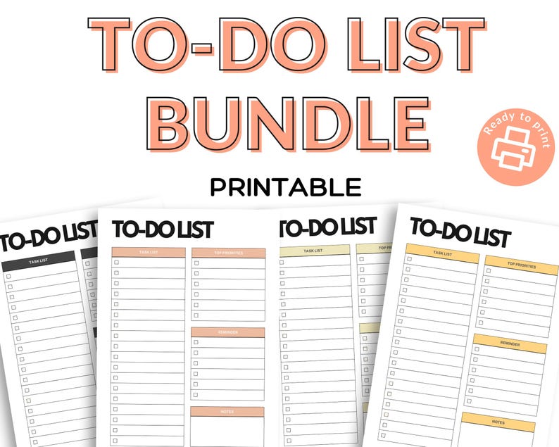 Printable To-do List Bundle Digital Download in 8 Colors Perfect for ...