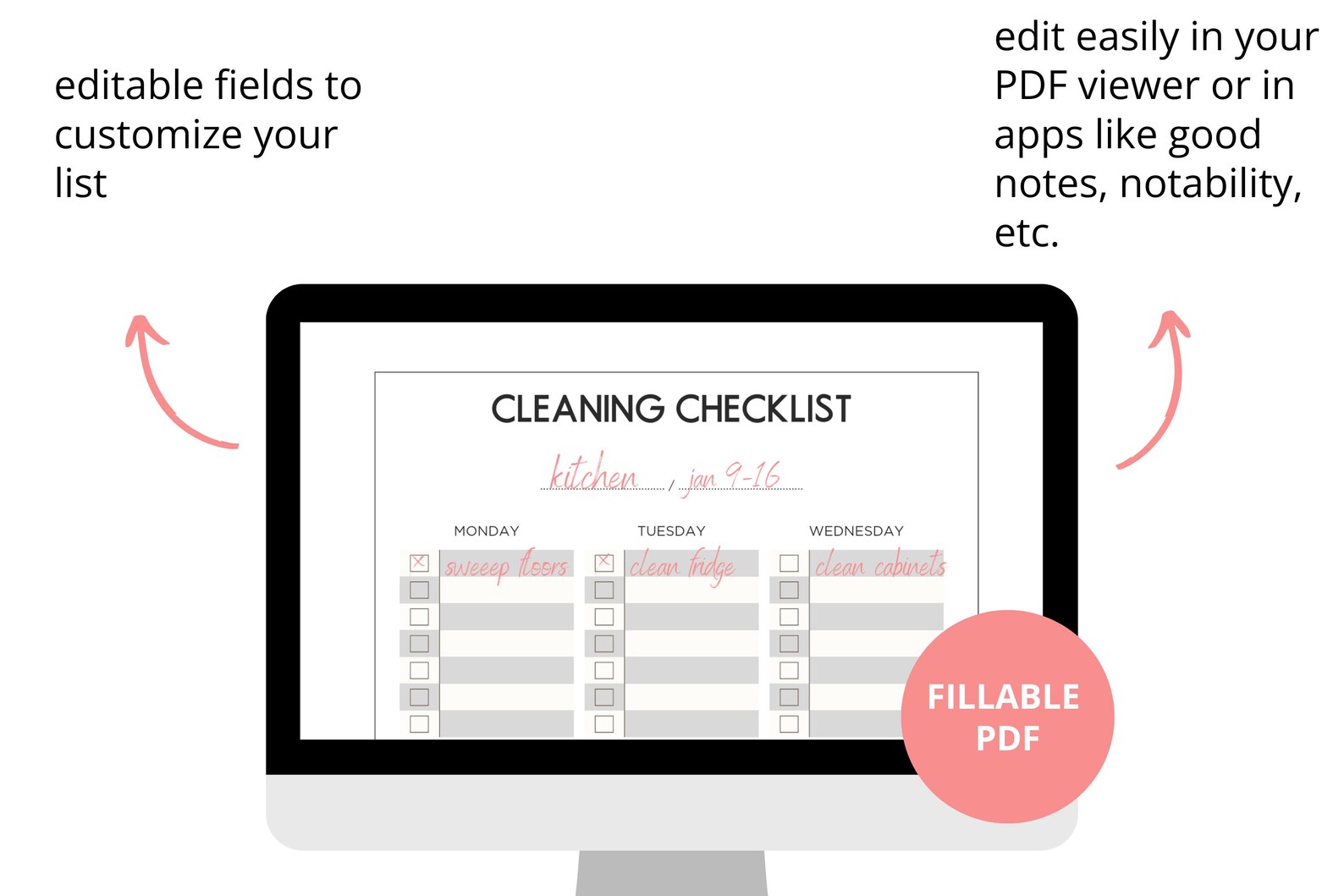 Cleaning Checklist Editable Fillable Digital Printable for Goodnotes ...