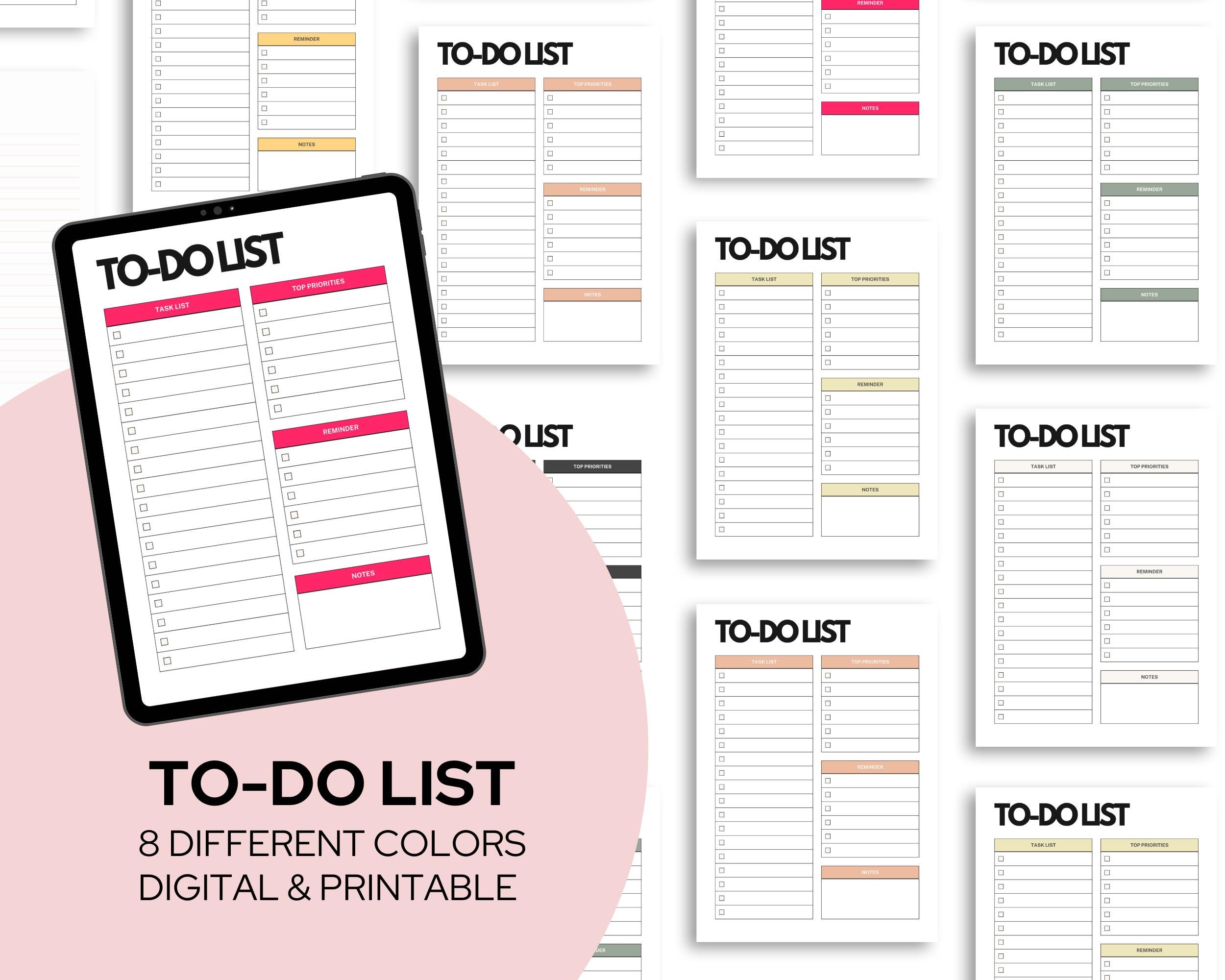 Printable To-do List Bundle - Digital Download in 8 Colors - Perfect ...