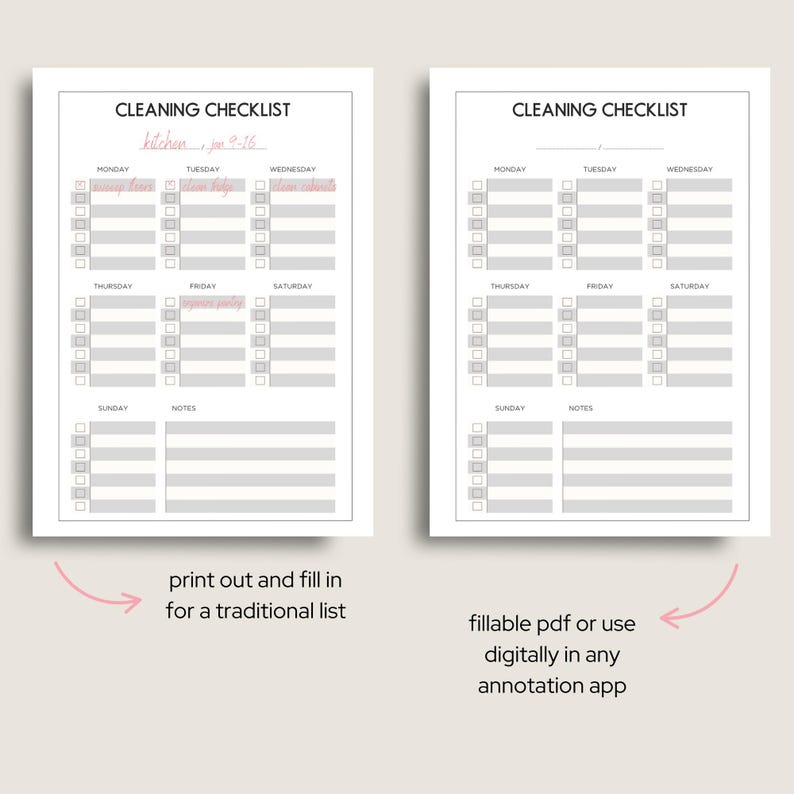 Editable Cleaning Checklist Planner | Fillable Cleaning Schedule ...