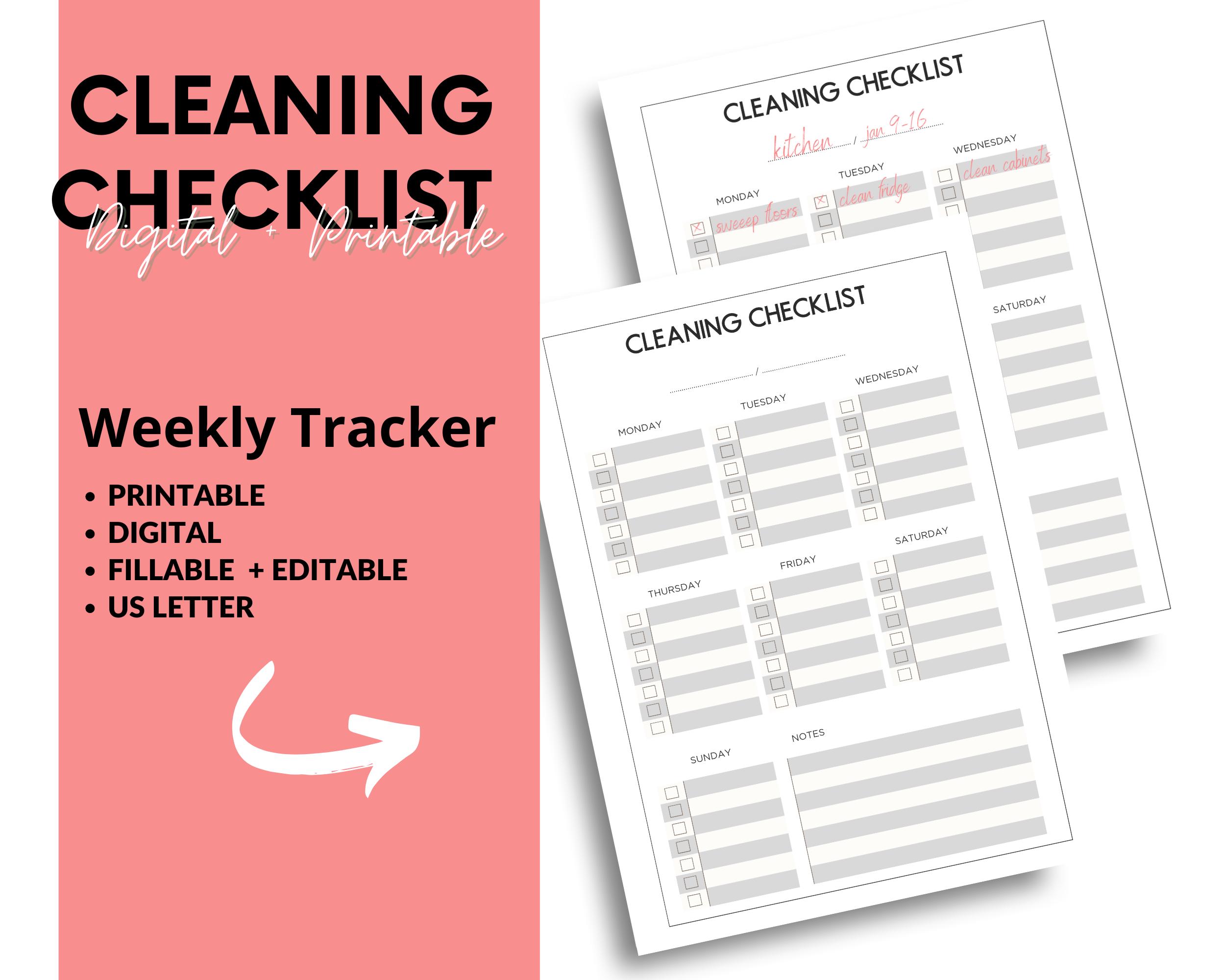 Cleaning Checklist Editable Fillable Digital Printable for Goodnotes ...
