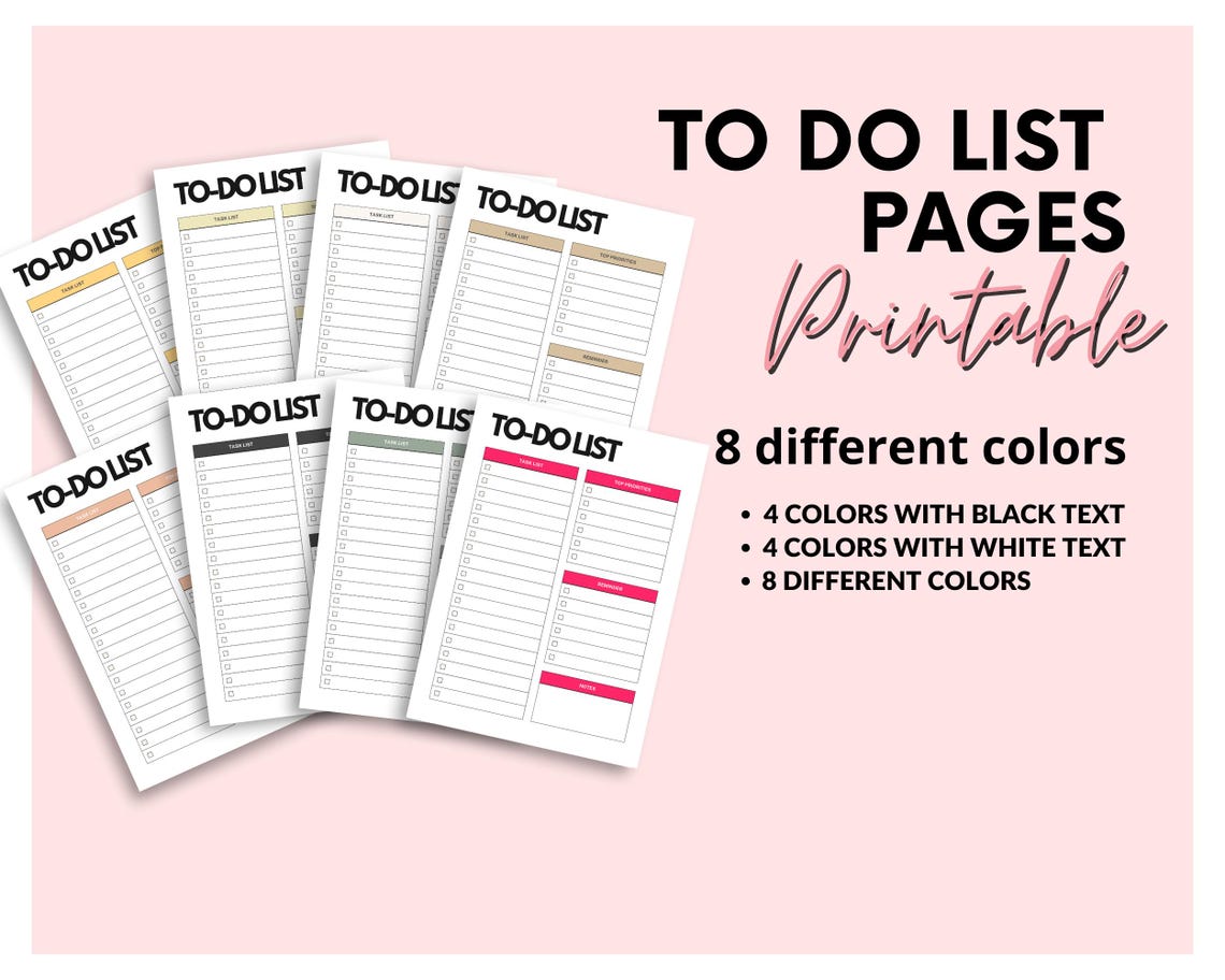 Printable To-do List Bundle Digital Download in 8 Colors Perfect for ...
