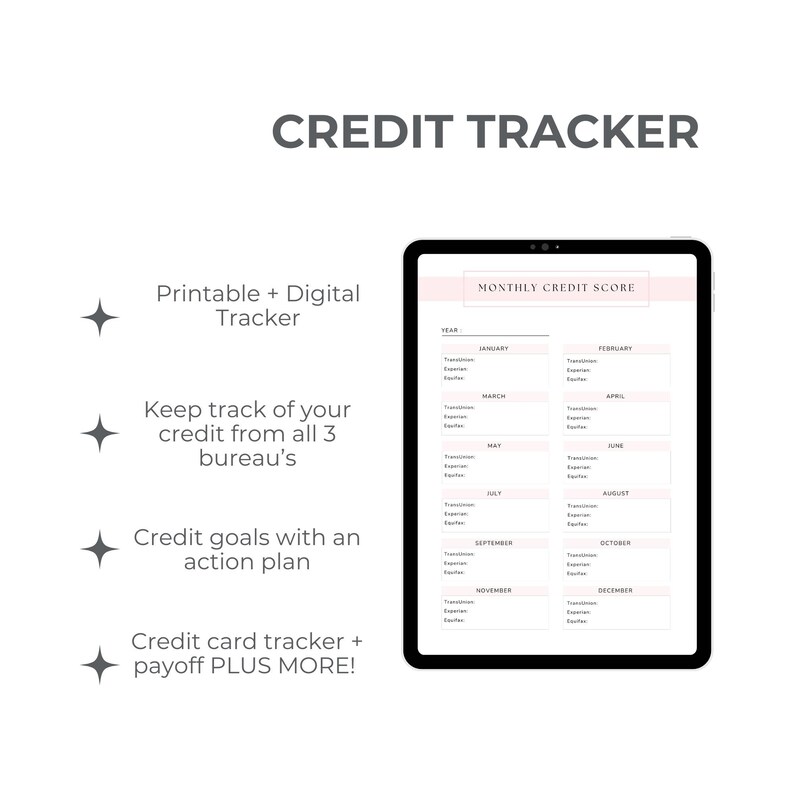 Credit Tracker Printable + Digital | Monitor and Boost Your Credit ...