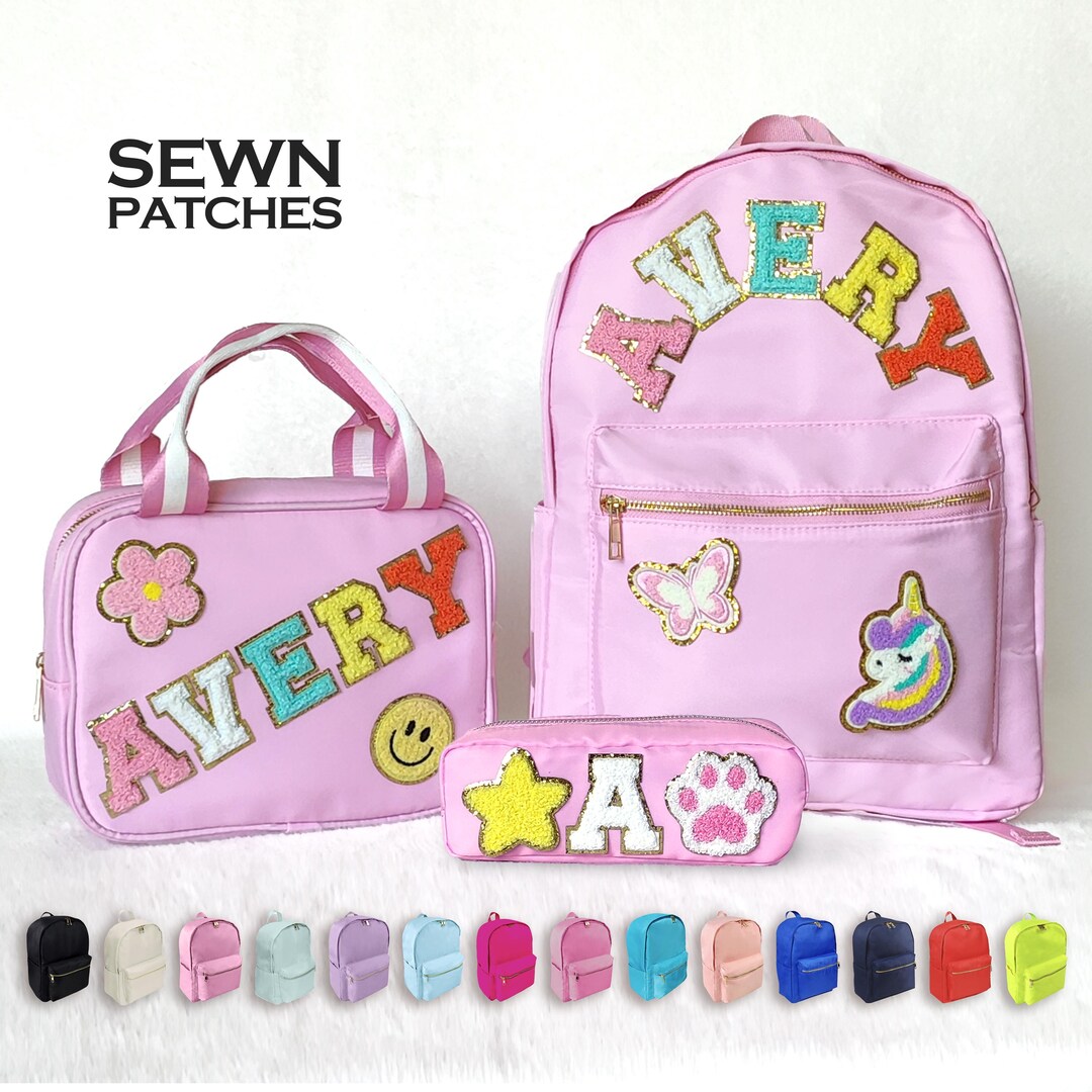 Sewn Patches Backpack Personalized Nylon Backpack With Patch Chenille ...