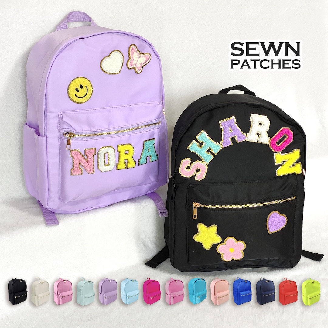 Sewn Patches Backpack Personalized Nylon Backpack With Patch Chenille ...