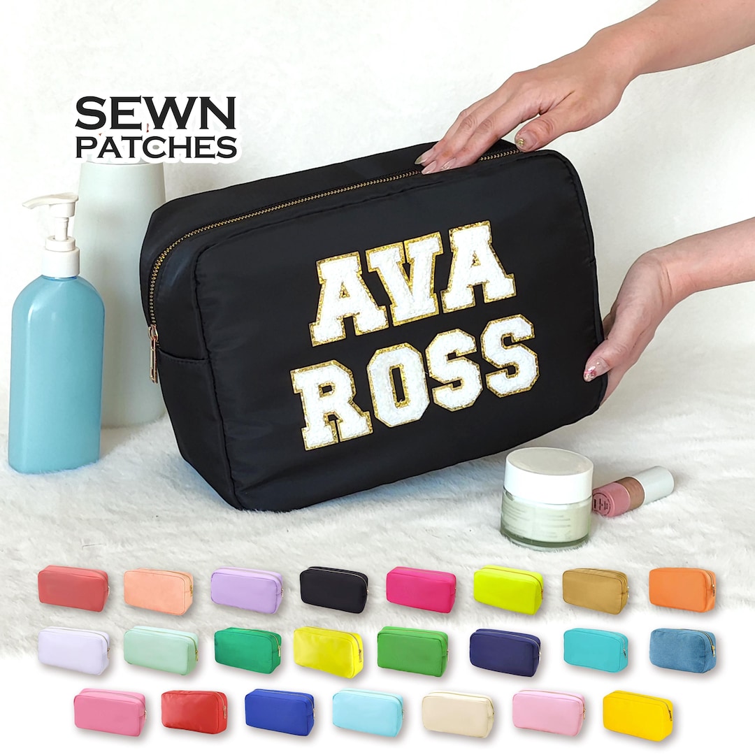 Personalized XL Makeup Bag Cosmetic Bag Sewn Patches Custom Nylon Pouch ...