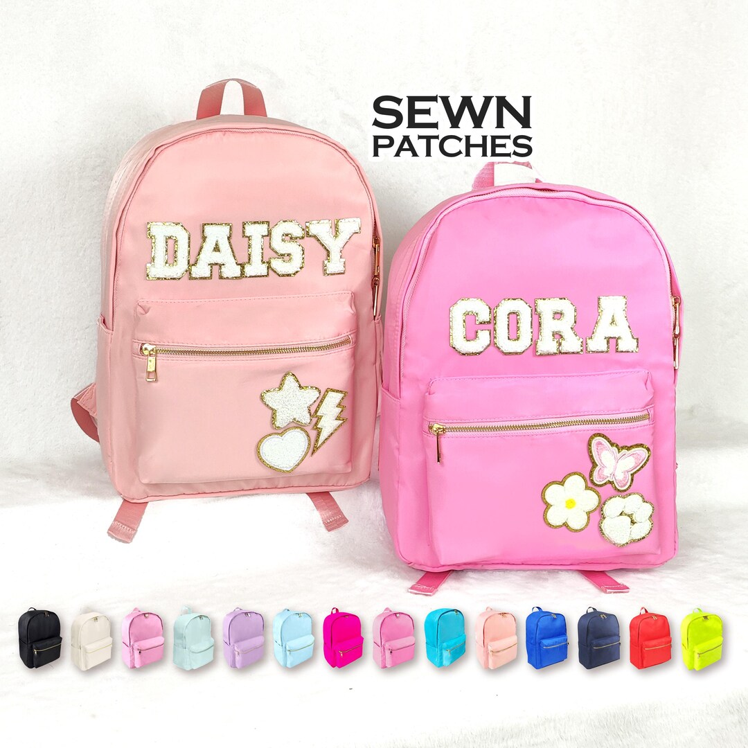 Sewn Patches Backpack Personalized Nylon Backpack With Patch Chenille ...